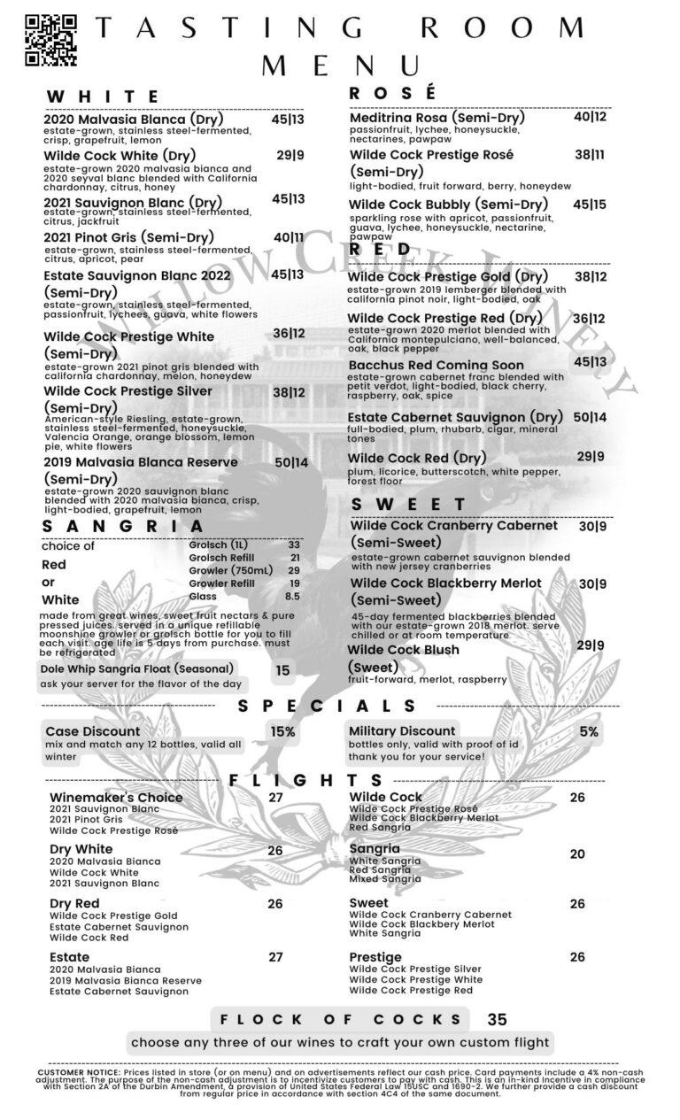 Menus - Willow Creek Winery & Farm