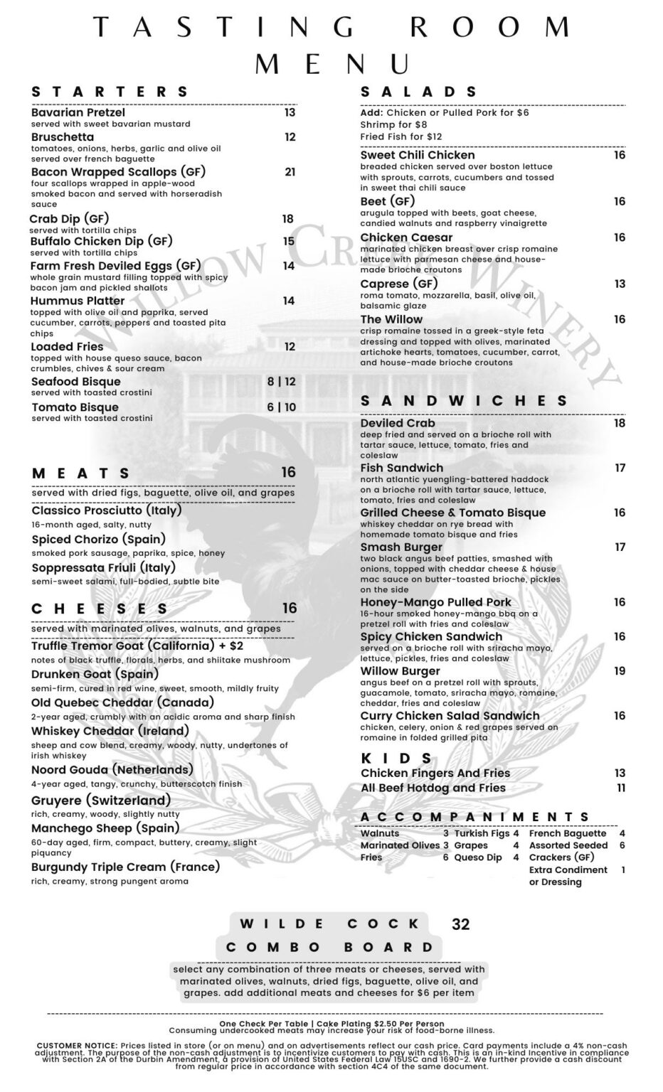 Menus - Willow Creek Winery & Farm